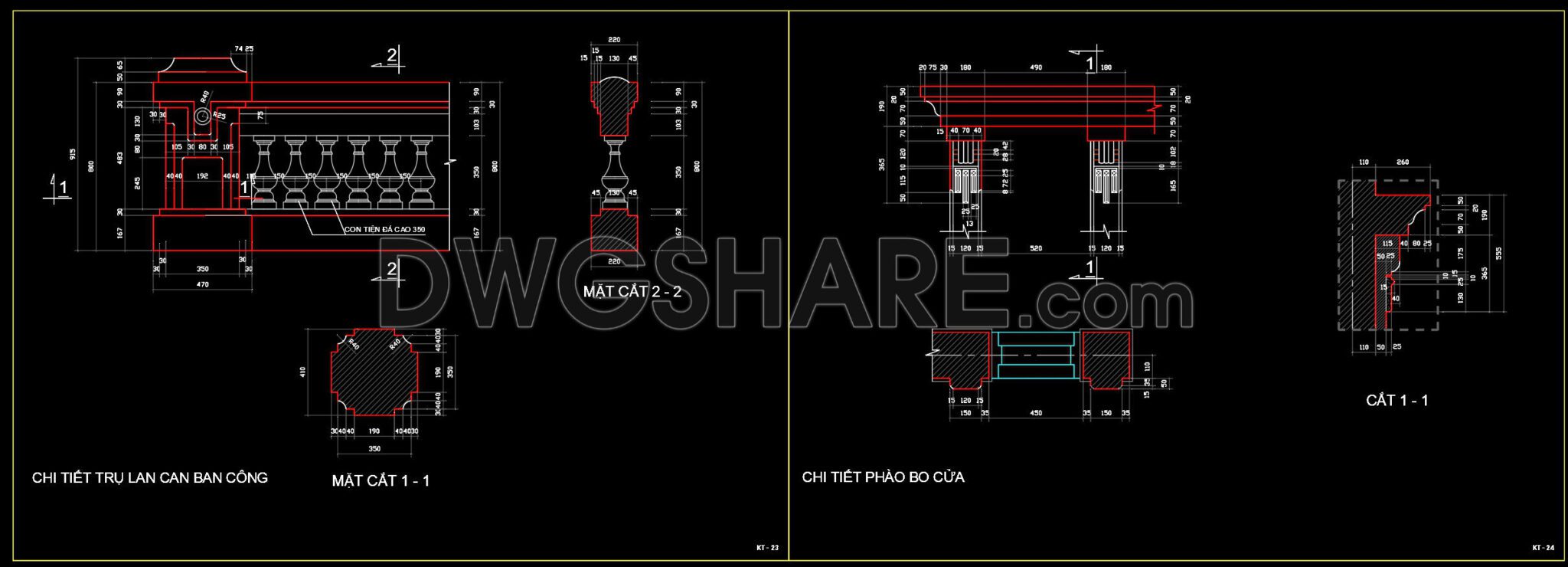 175.Detailed AutoCAD drawings of vertical elevations and classic balconies