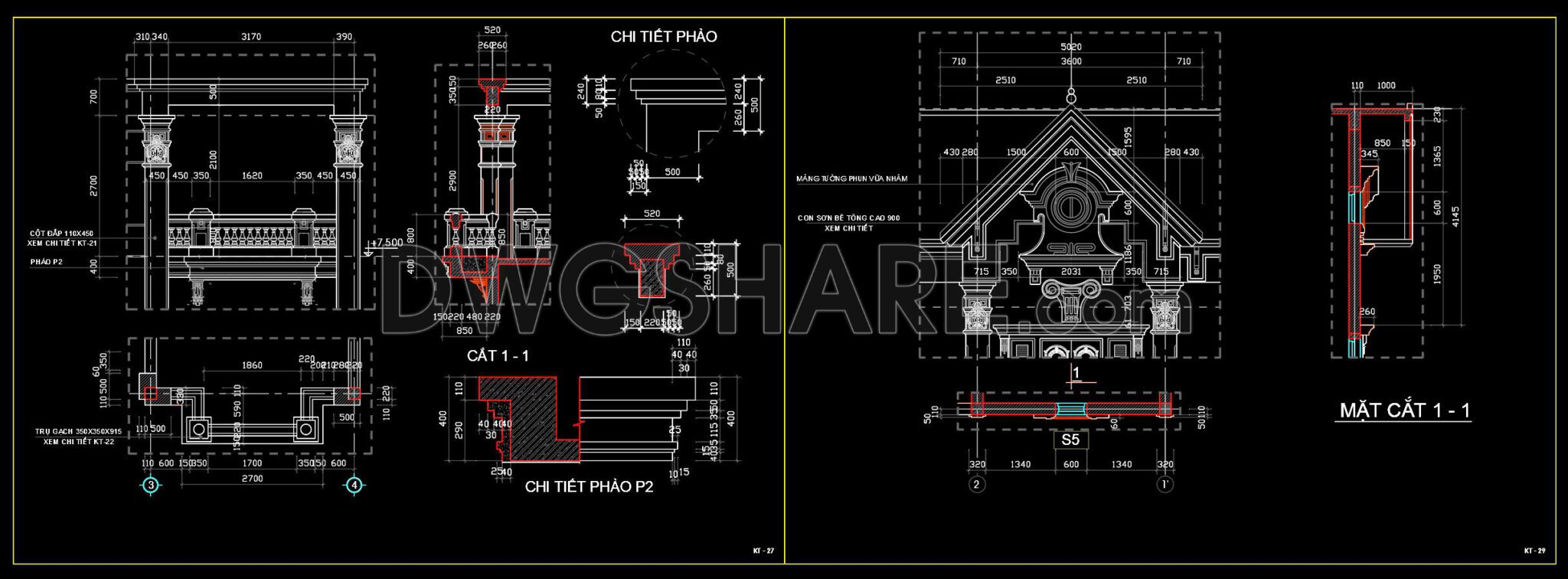 176.Detailed AutoCAD drawings of vertical elevations and classic balconies