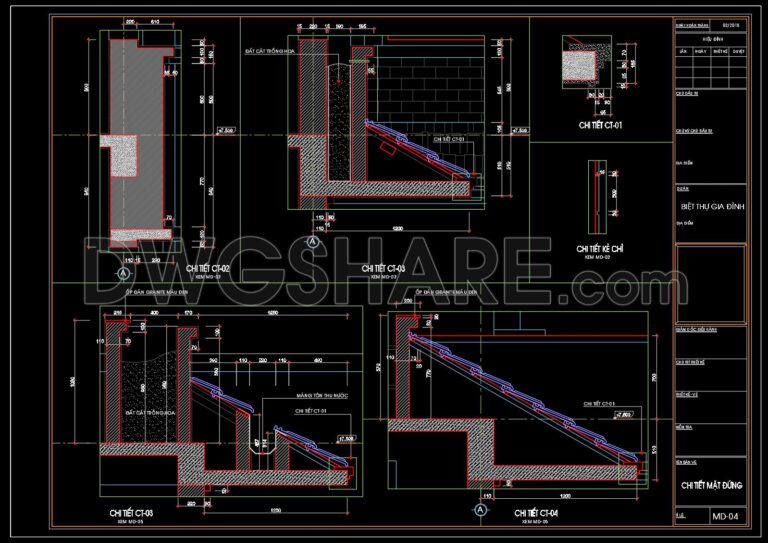 178.Autocad drawing of detailed vertical facade, roof gutter drainage ...