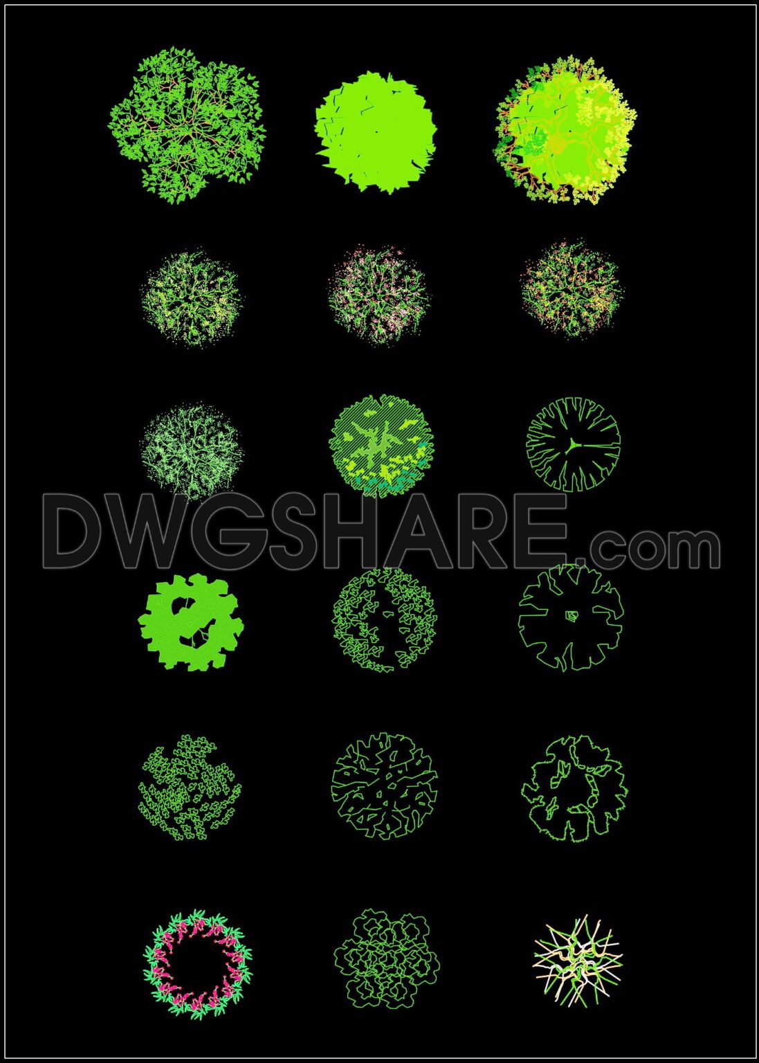 39.Autocad Drawings Of Tree In Top View For Download