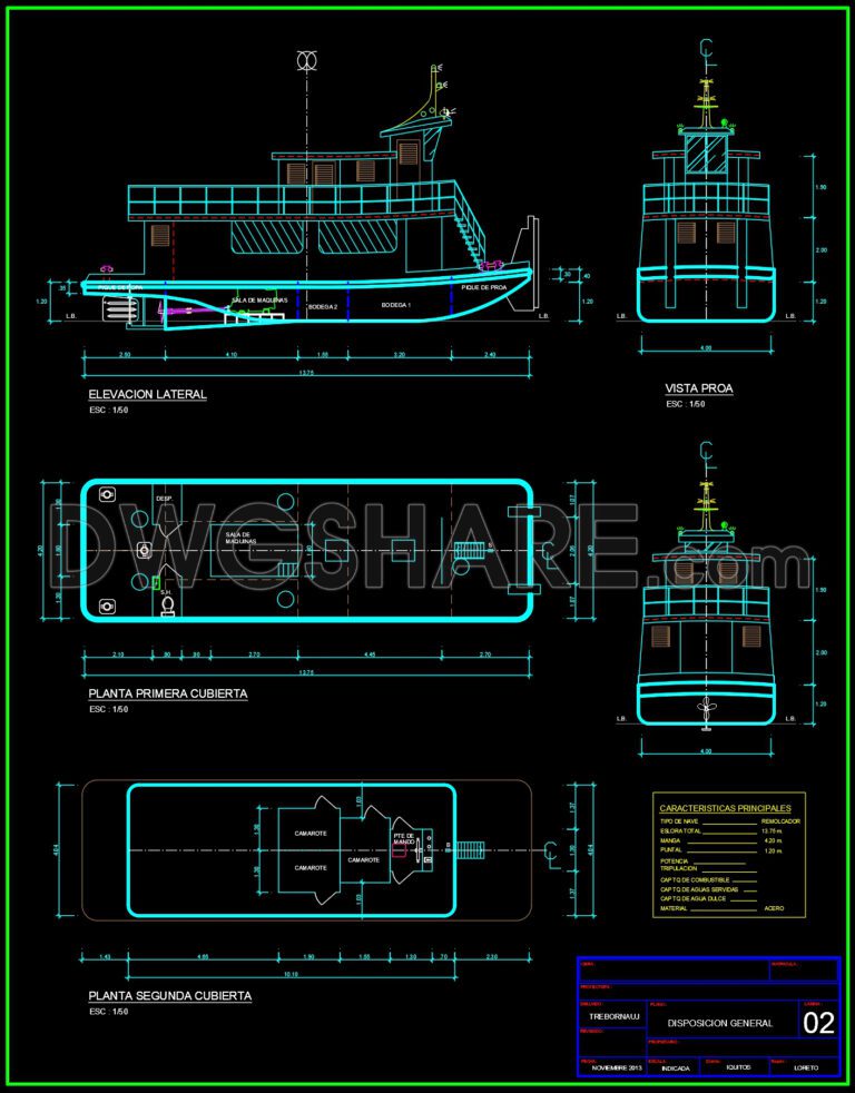 77.Autocad Drawing Of Tugboat For Download