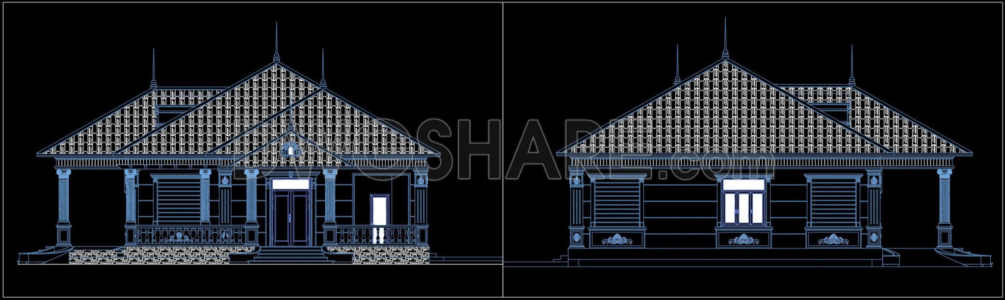 Drawings Of 1-Story House A Complete Project 17mx22.7m For Download