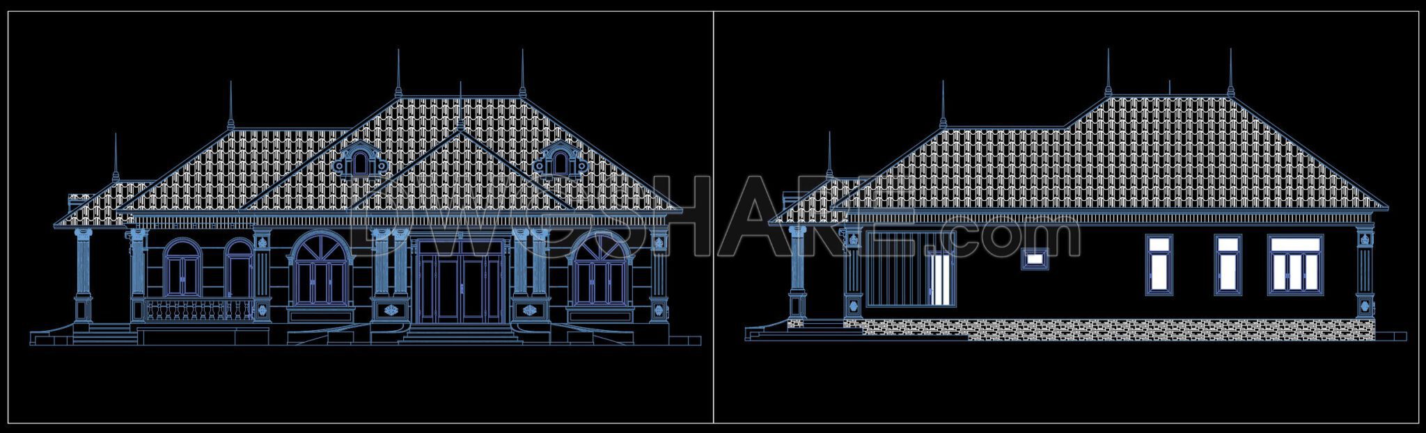 Drawings Of 1-Story House A Complete Project 17mx22.7m For Download