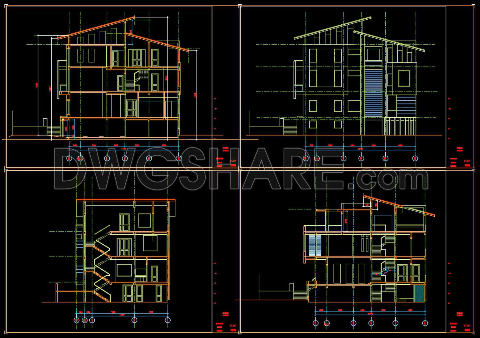 Drawings Of 3-Story House A Complete Project 12.3mx14.7m For Download
