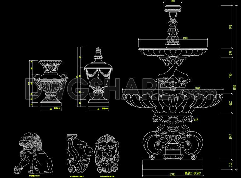 143.Autocad detailed drawings of various types of water fountains and ...