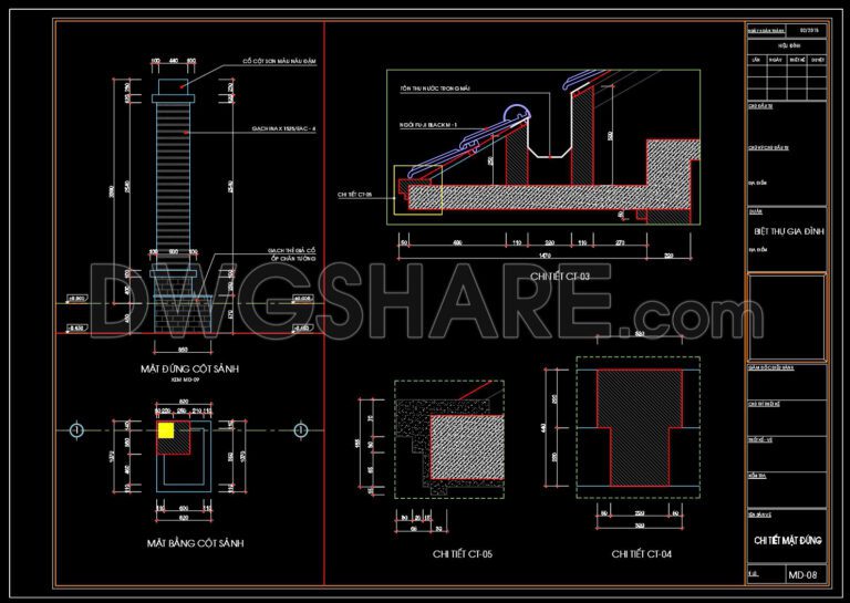 180.Autocad drawing of detailed vertical facade, roof gutter drainage ...