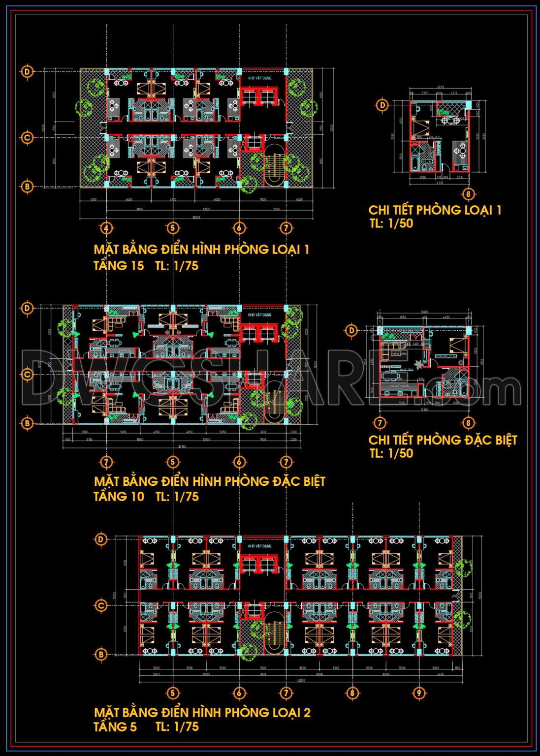 The Autocad drawings of a 18-story hotel design with an area of 46.3m x ...