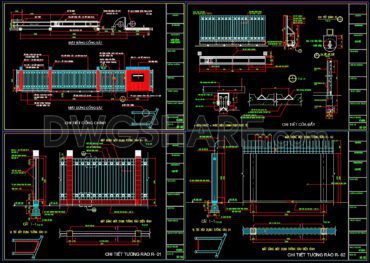 124.Gate and Fence DWG With Detailing For Free Download