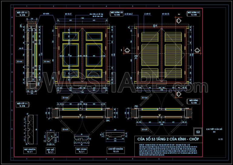 413.Detailed AutoCAD Drawings Of Windows For Download