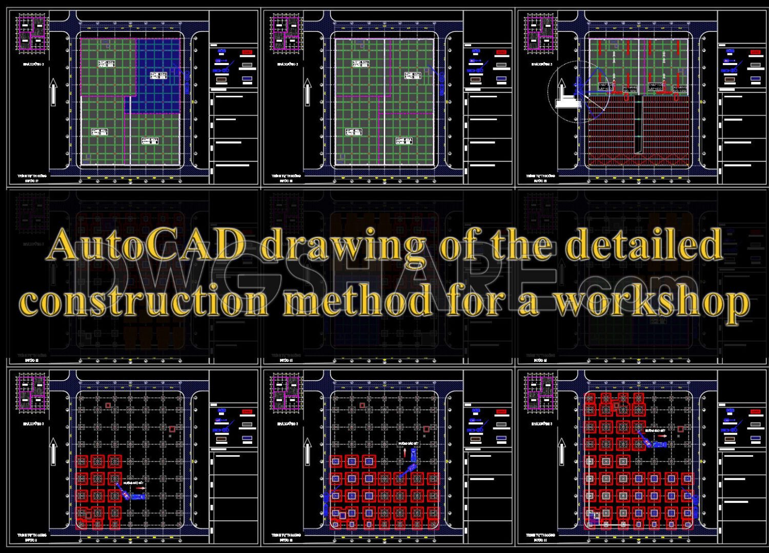 AutoCAD drawing of the detailed construction method for a workshop