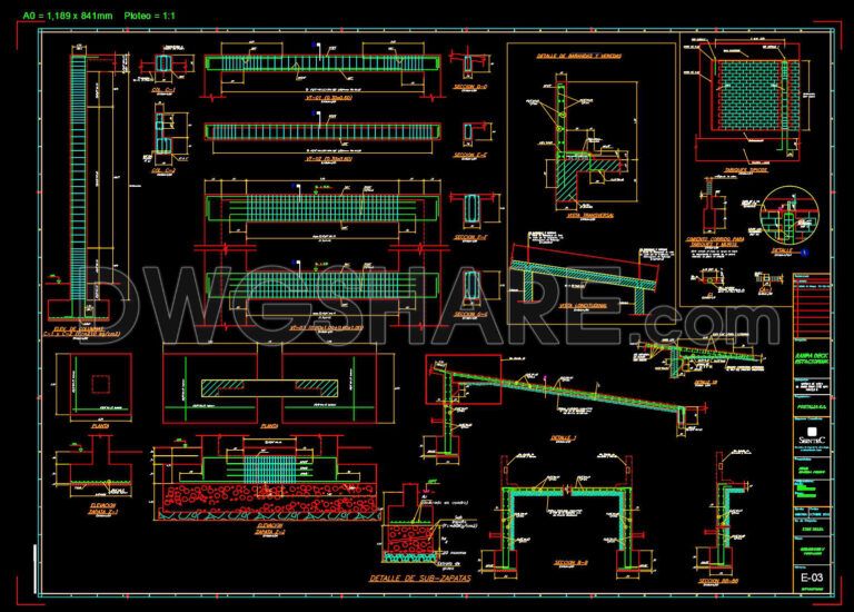 104.Autocad Drawing Of Deck Ramp Reinforced Concrete Details For Download