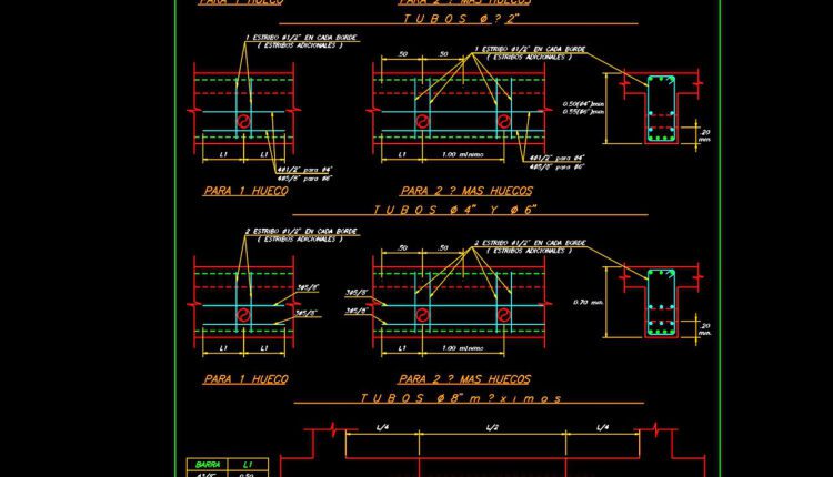 105.Autocad Drawing Of Typical Details Of Beam Drillings For Download - Free Cad Blocks ...