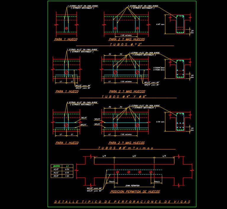 105.Autocad Drawing Of Typical Details Of Beam Drillings For Download