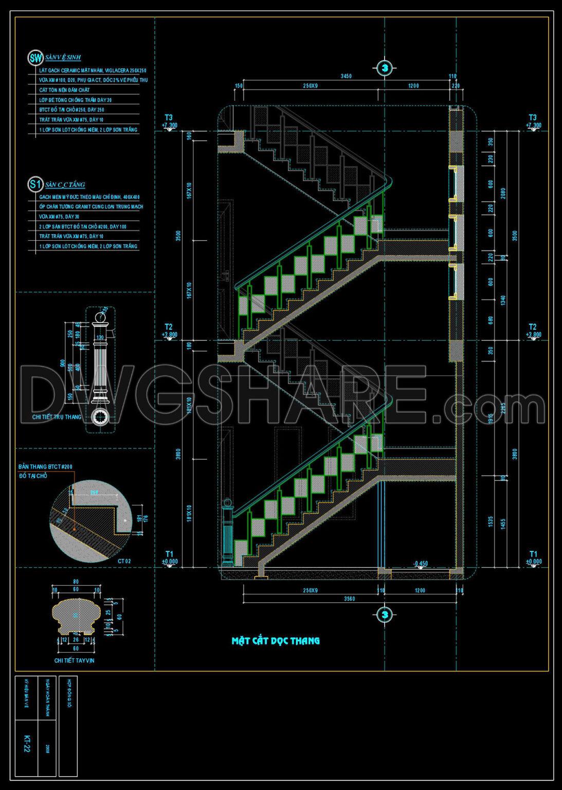 110.Detailed drawings of stairs in autocad file