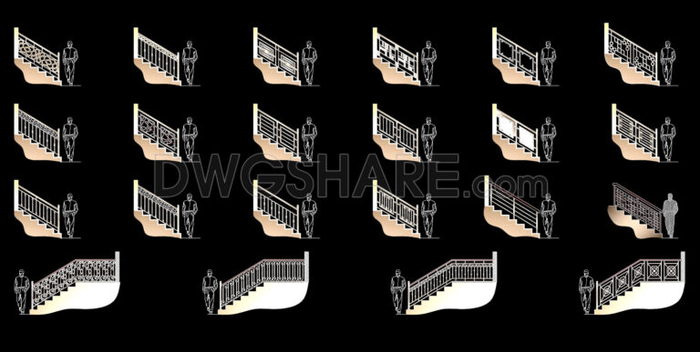 111.Detailed drawings of handrails modern and classic in autocad file
