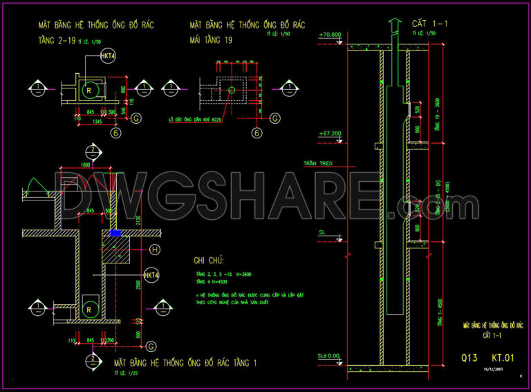 194.Autocad detailed drawing of the waste pouring pipe For Download