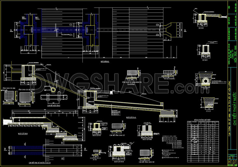 195.Detailed AutoCAD drawing of the drainage system of a public project ...