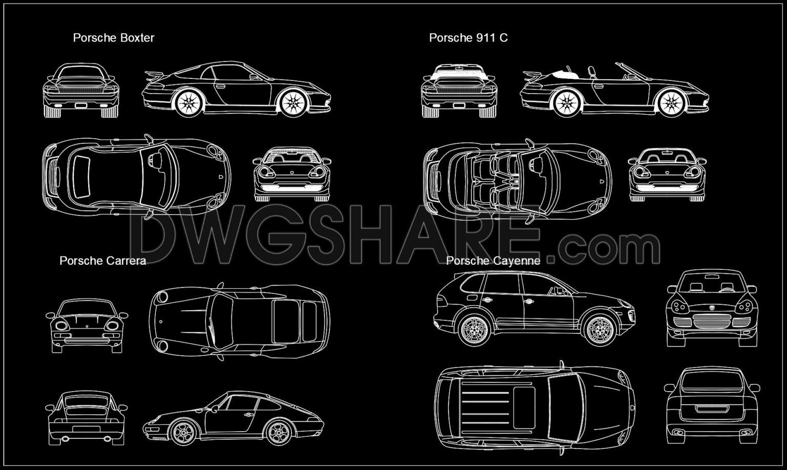85.Autocad Drawings Of Porsche Car For Download