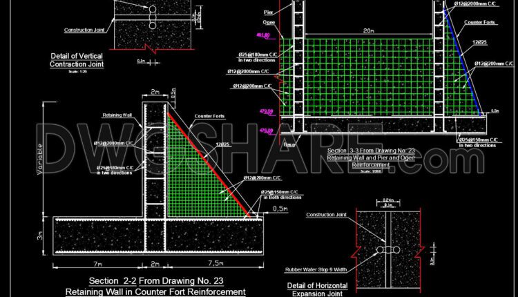110.Autocad Drawing Of Retaining Wall in Counter Fort Reinforcement For ...