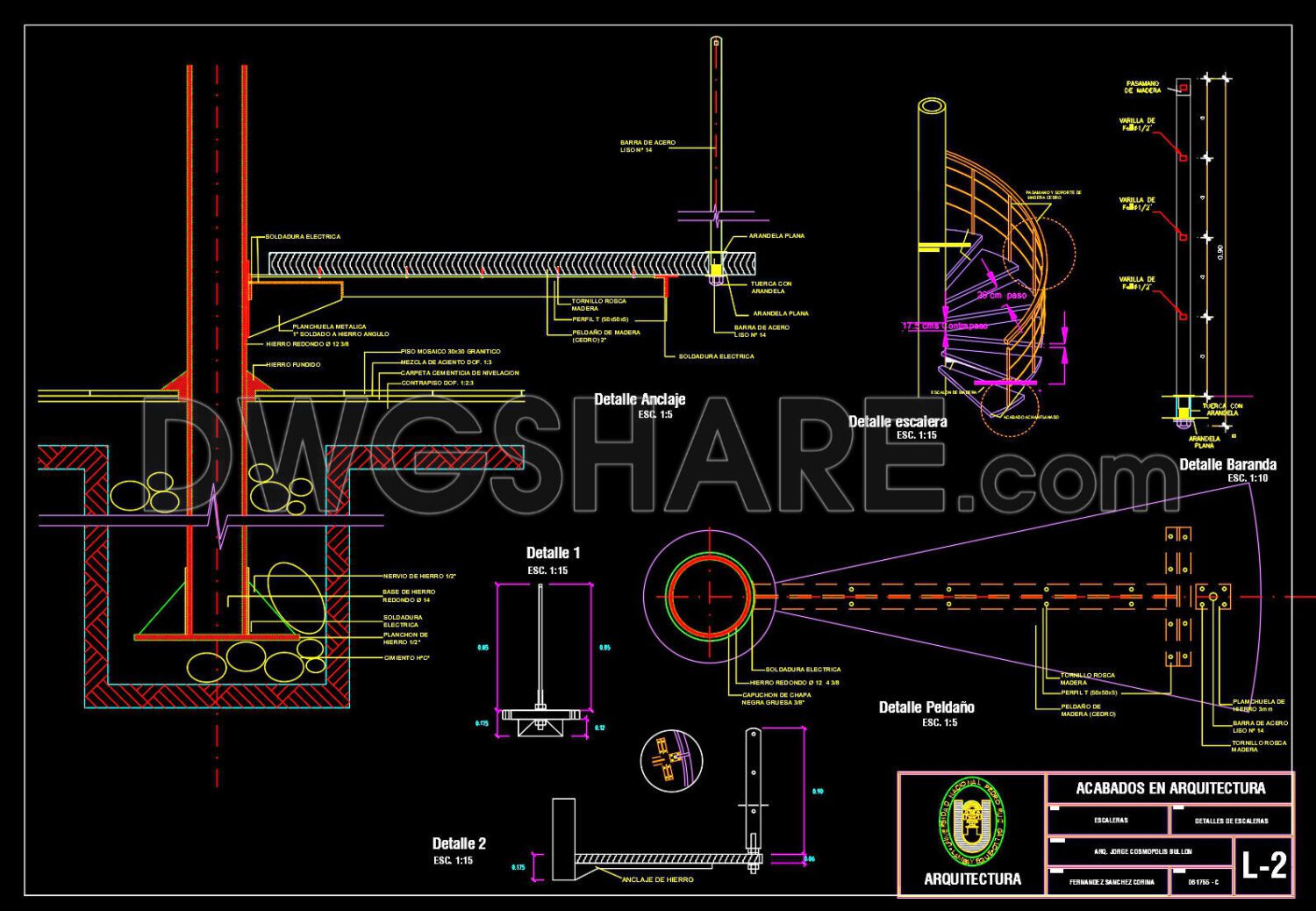112.Detailed drawings of Spiral Staircase in autocad file