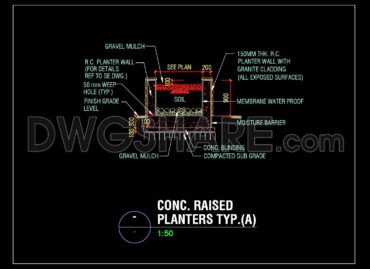117.Autocad Drawing Of Concrete Raised Planters Detail For Download