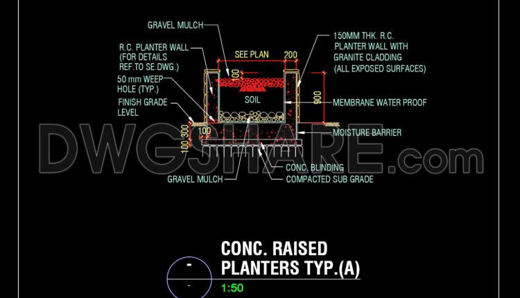 117.Autocad Drawing Of Concrete Raised Planters Detail For Download ...