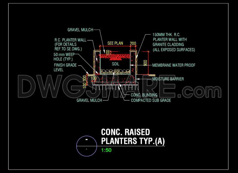 117.Autocad Drawing Of Concrete Raised Planters Detail For Download