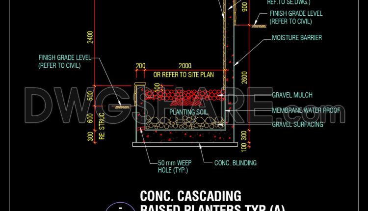 118.Autocad Drawing Of Concrete Cascading Raised Planters For Download ...