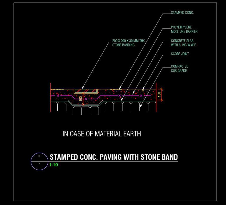 120.Autocad Drawing Of Stamped Concrete Paving with Stone Band For Download