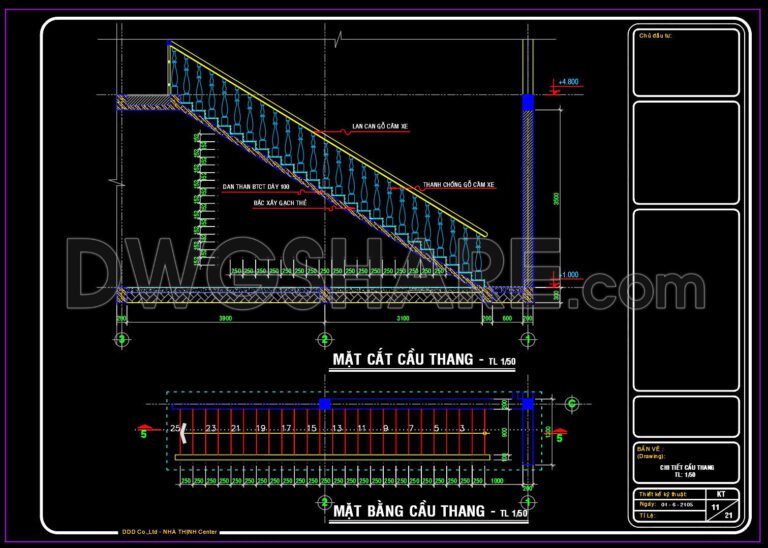 122.Detailed drawings of stairs in autocad file