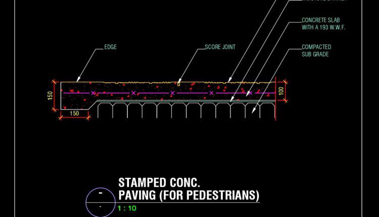 123.Autocad Drawing Of Stamped Concrete Paving For Pedestrians For ...