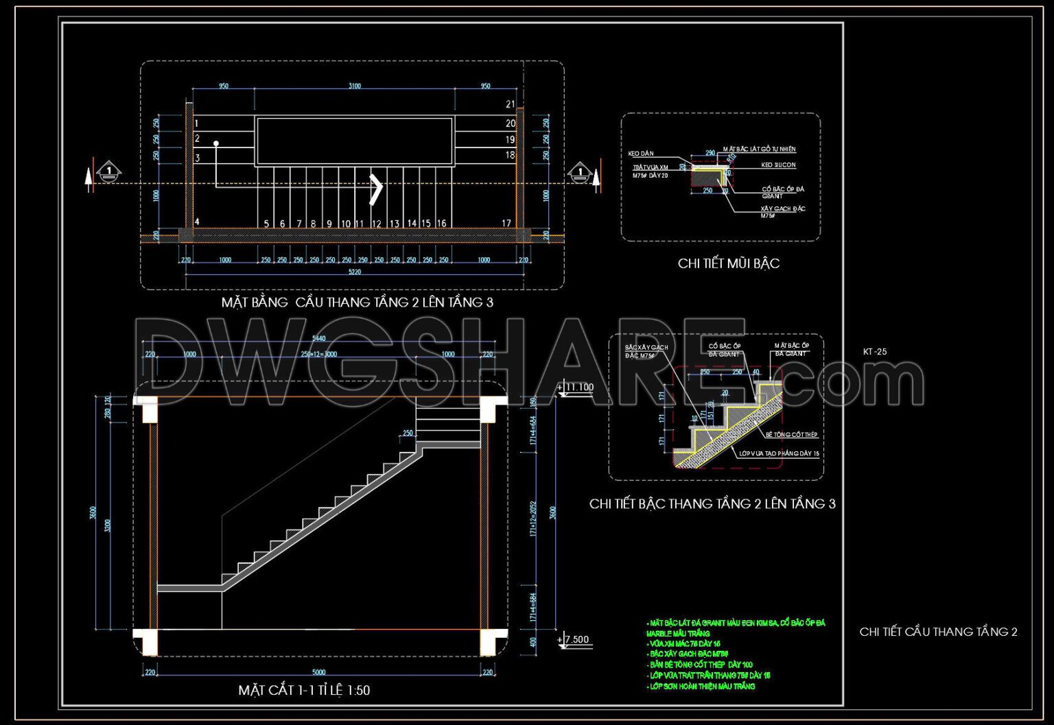 123.Detailed drawings of stairs in autocad file