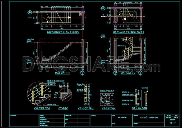 124.Detailed drawings of stairs in autocad file