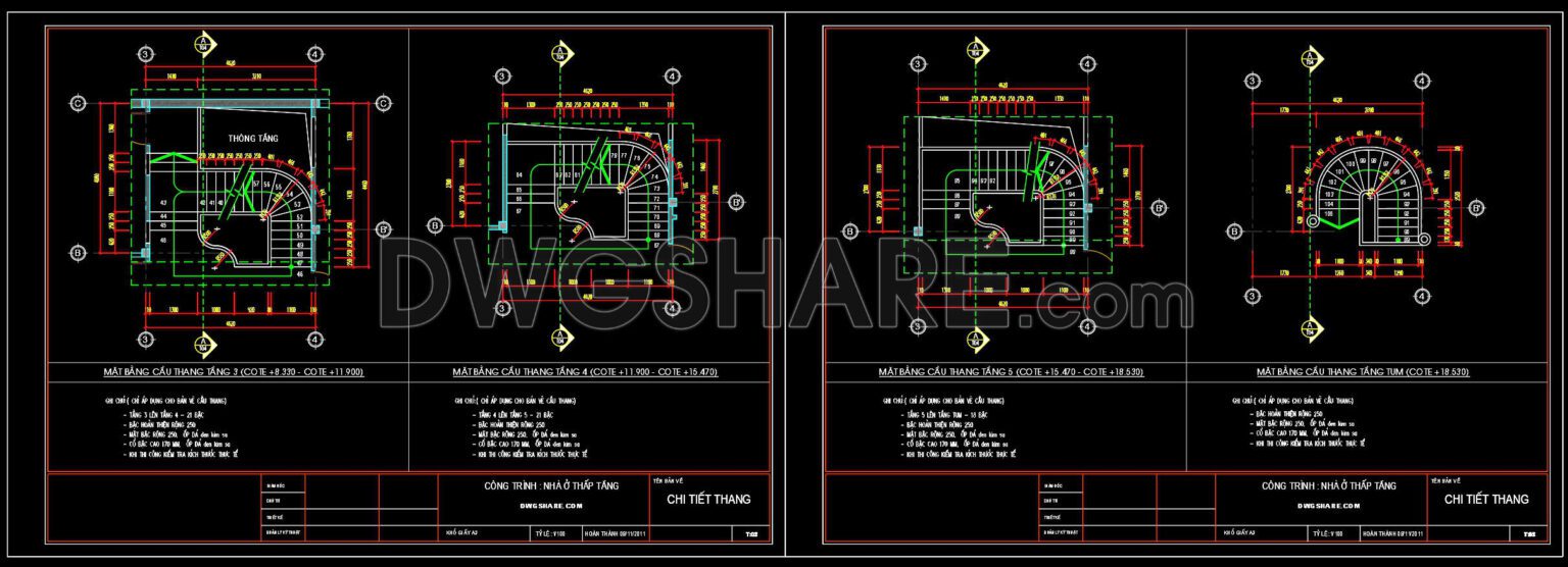 126.Detailed drawings of stairs in autocad file