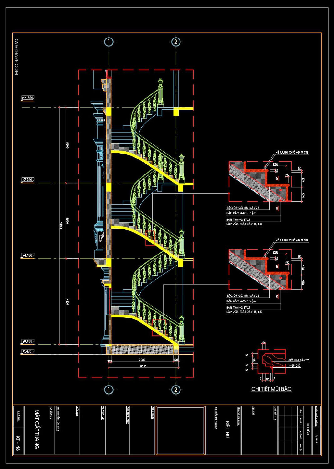 127.Detailed drawings of stairs in autocad file
