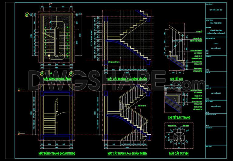 129.Detailed drawings of stairs in autocad file