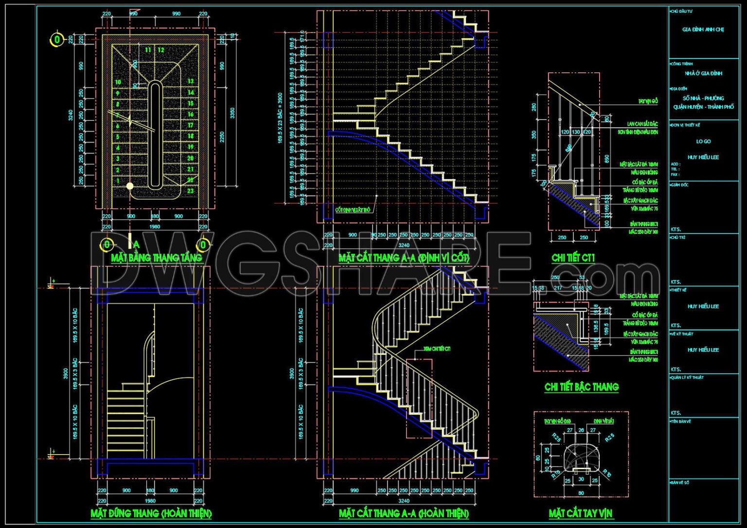 129.Detailed drawings of stairs in autocad file