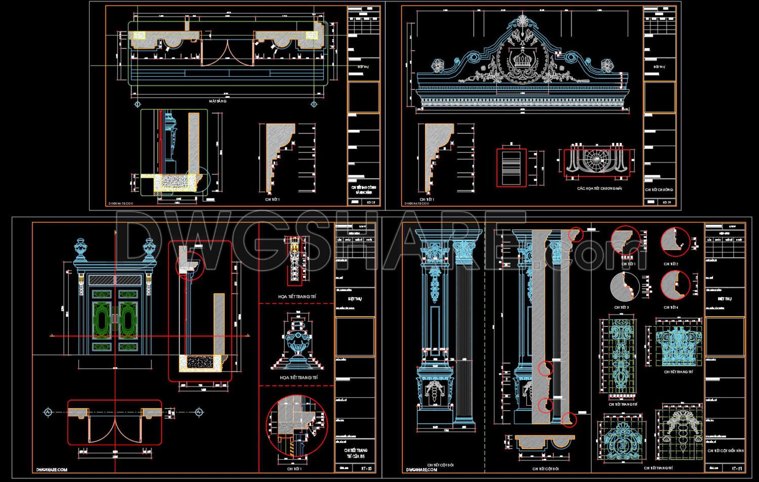 207.Detailed AutoCAD drawings of vertical facades in classical architecture