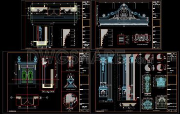 207.Detailed AutoCAD drawings of vertical facades in classical architecture