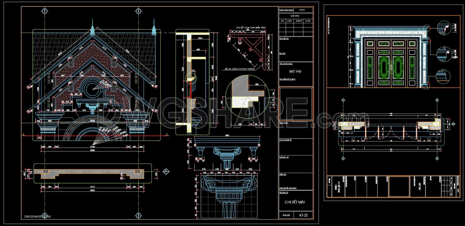 207.Detailed AutoCAD drawings of vertical facades in classical architecture