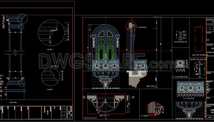 207.Detailed AutoCAD drawings of vertical facades in classical ...