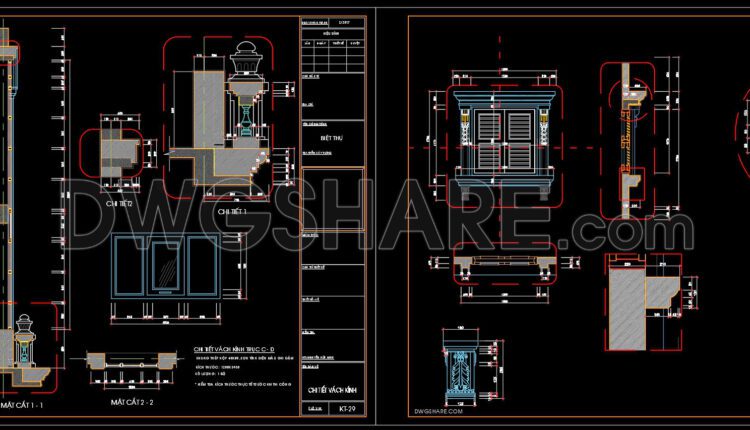 210.Detailed AutoCAD drawings of vertical facades in classical ...
