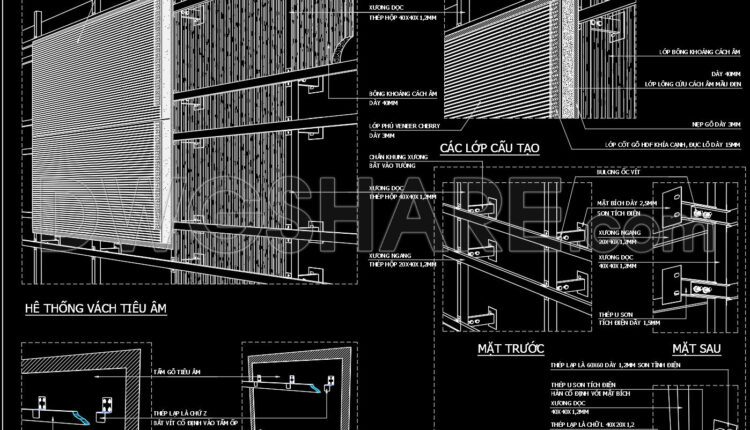 211. Detailed CAD drawing of the steel frame system and soundproof wall ...