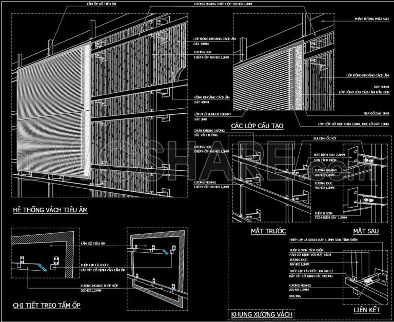 211. Detailed CAD drawing of the steel frame system and soundproof wall ...
