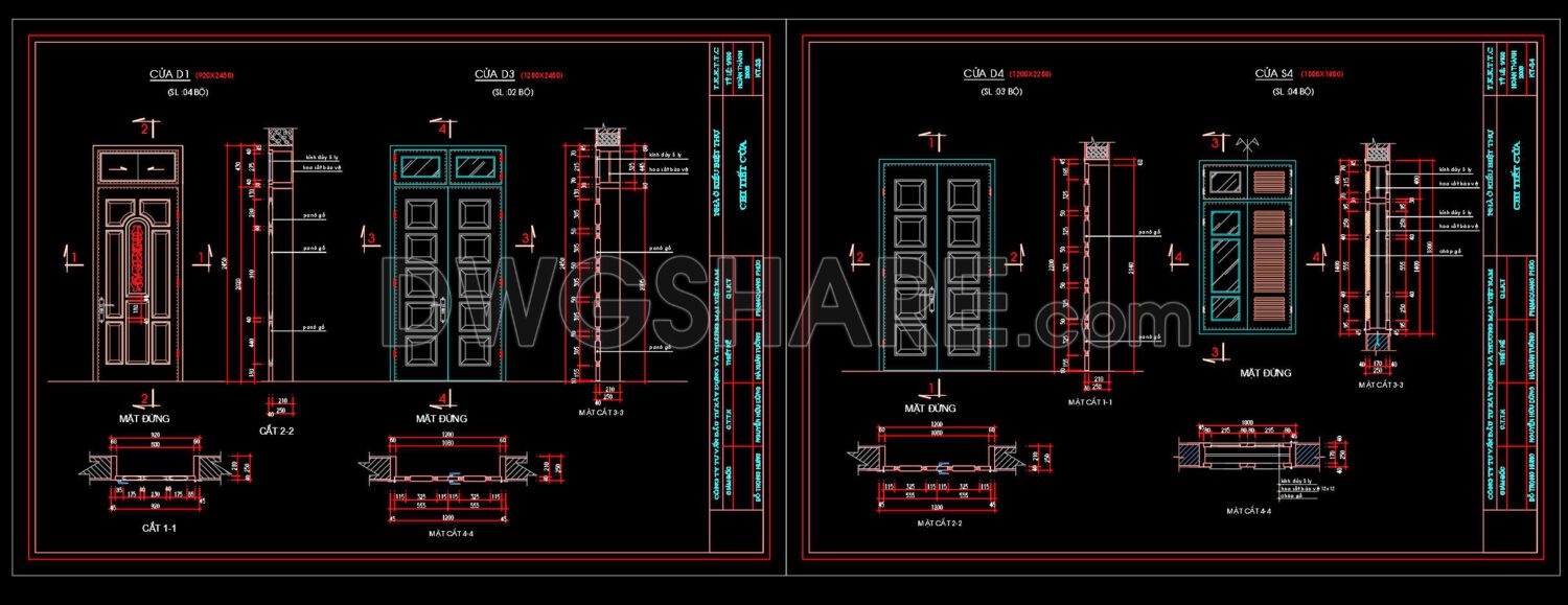 450.Detailed AutoCAD Drawings Of Doors, Windows For Download