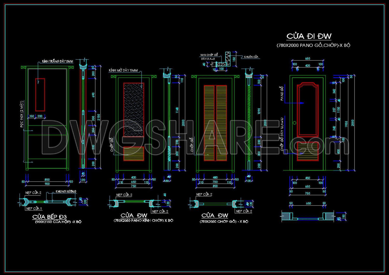 451.Detailed AutoCAD Drawings Of Doors For Download