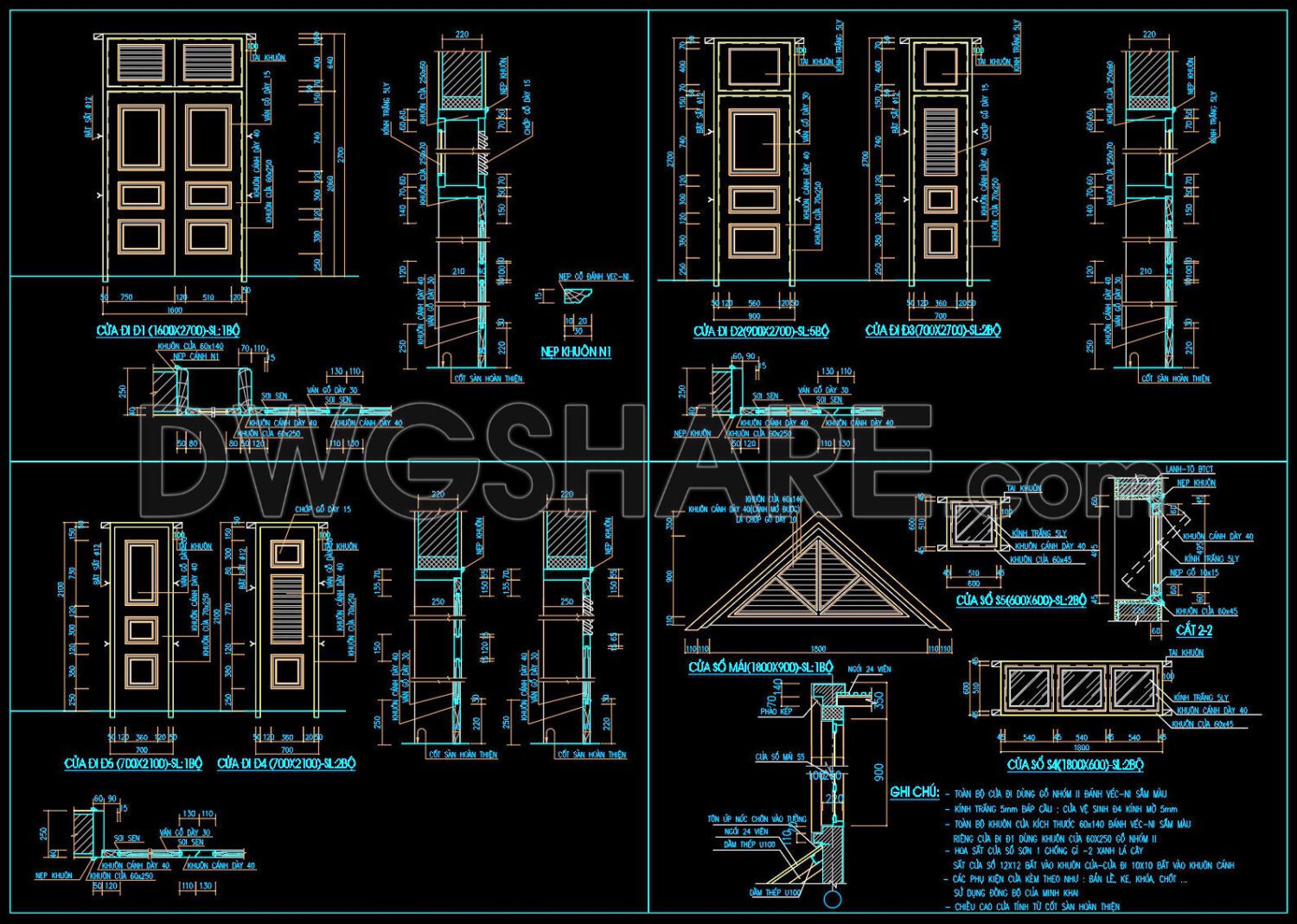 453.Detailed AutoCAD Drawings Of Doors, Windows For Download