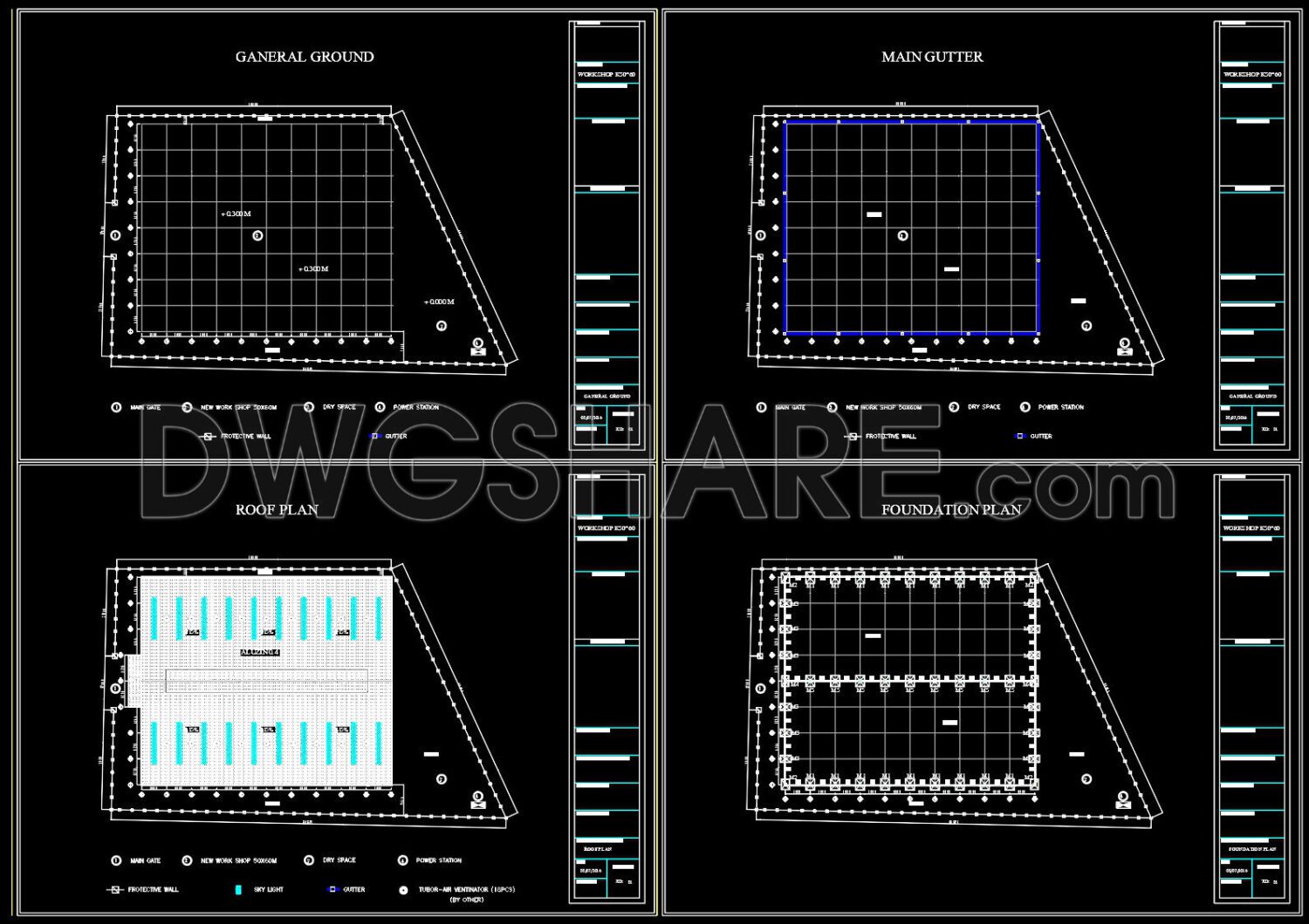 49.Autocad Drawings Of Steel Factory Plan, Sections and Elevation 50m x ...