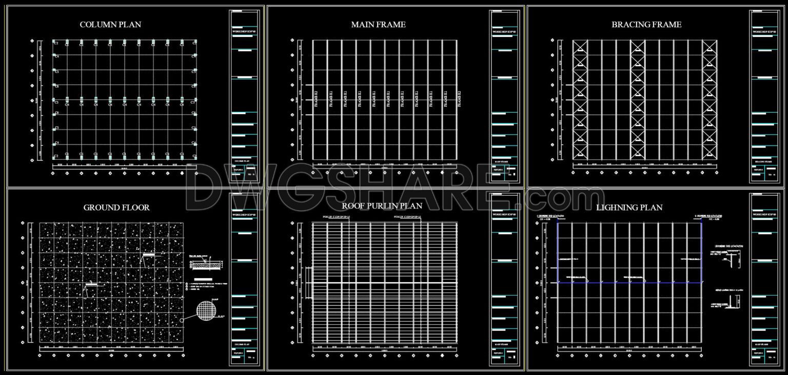 49.Autocad Drawings Of Steel Factory Plan, Sections and Elevation 50m x ...
