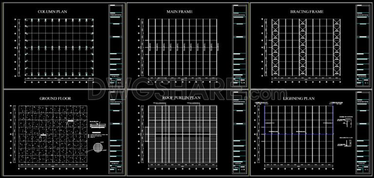 49.Autocad Drawings Of Steel Factory Plan, Sections and Elevation 50m x ...